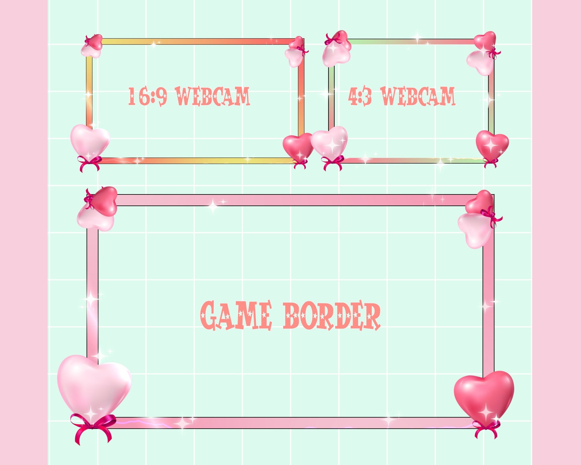 ANIMATED Pink Red Hearts Balloons Camera Border | Twitch and OBS Stream ...