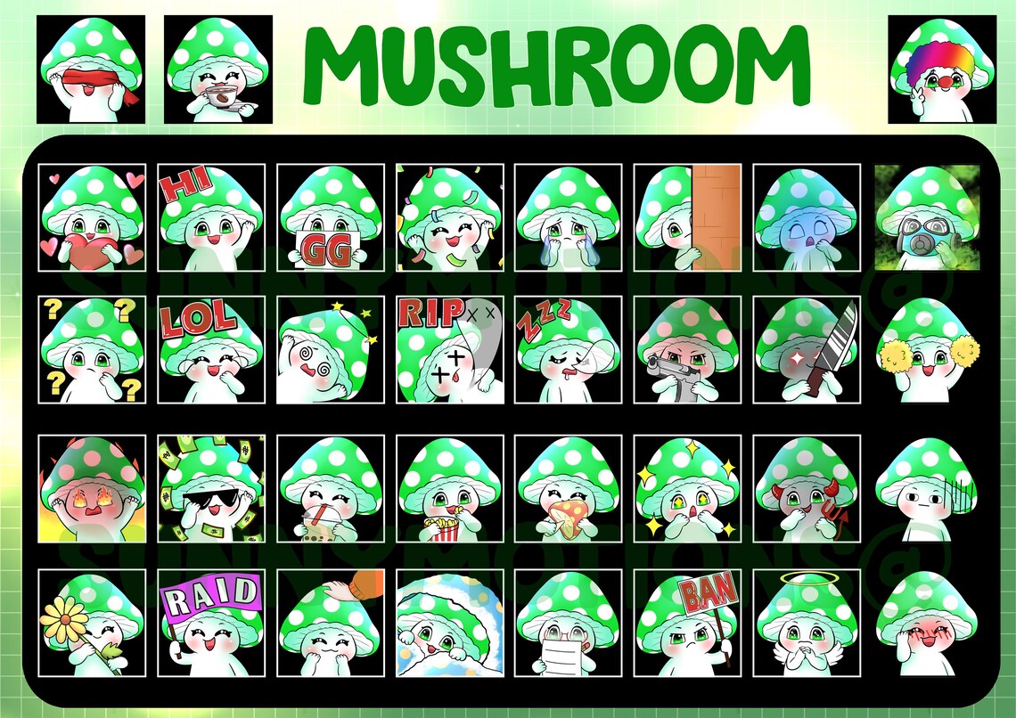 35 Cute Chibi Green Mushroom Twitch Discord Mixer Youtube Emotes ...