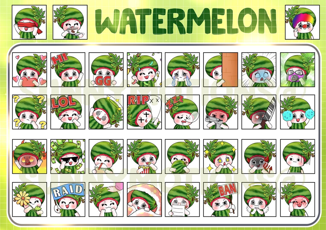 Cute Chibi Kawaii Watermelon Twitch Discord Mixer Youtube Emotes ...