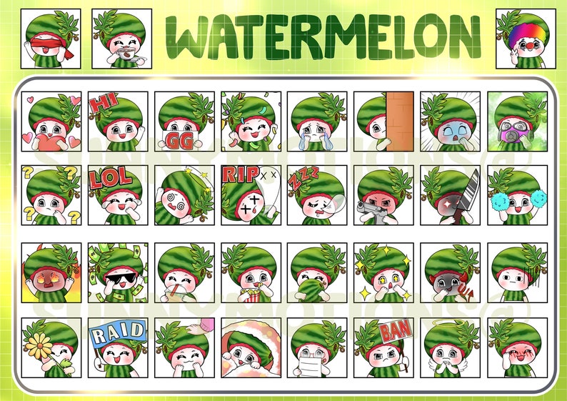Cute Chibi Kawaii Watermelon Twitch Discord Mixer Youtube - Etsy