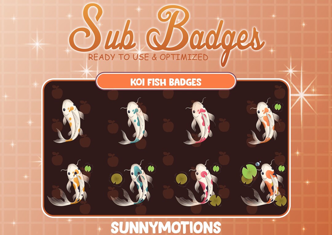 8 Koi Fish Twitch Sub Badges / Kawaii Cute Glossy Koi Fish Badges ...