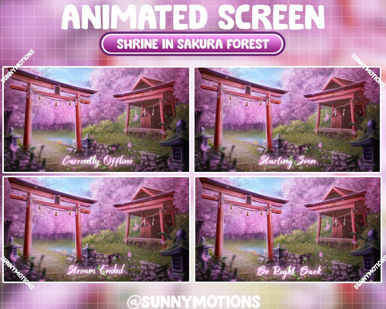 Animated Twitch Stream Package Overlay: Shrine Day in Spring Sakura ...