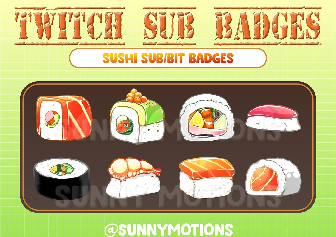 Kawaii Sushi Twitch Sub Bit Badges / Cute Emoji / Emotes for Streamers ...
