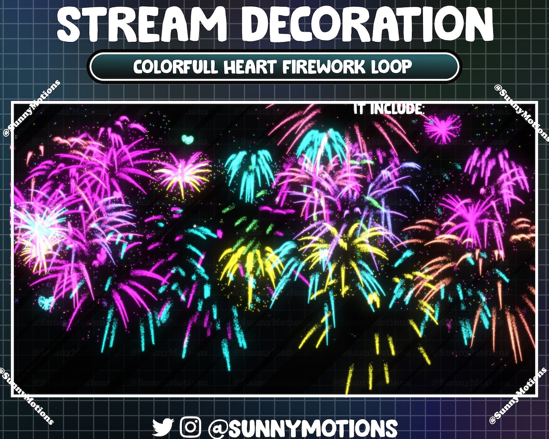 Shining Colorful Heart Fireworks Twitch Overlay, Stream Decoration ...