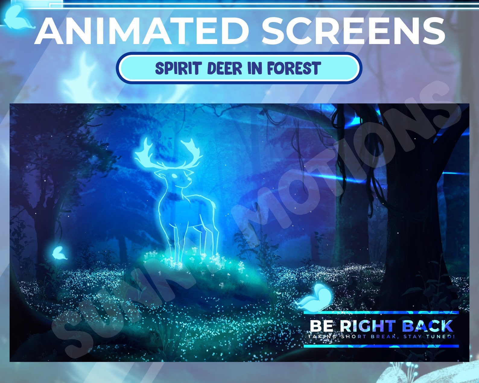 4x ANIMATED Twitch Spirit Deer in Forest Stream Screen / Moon Light ...