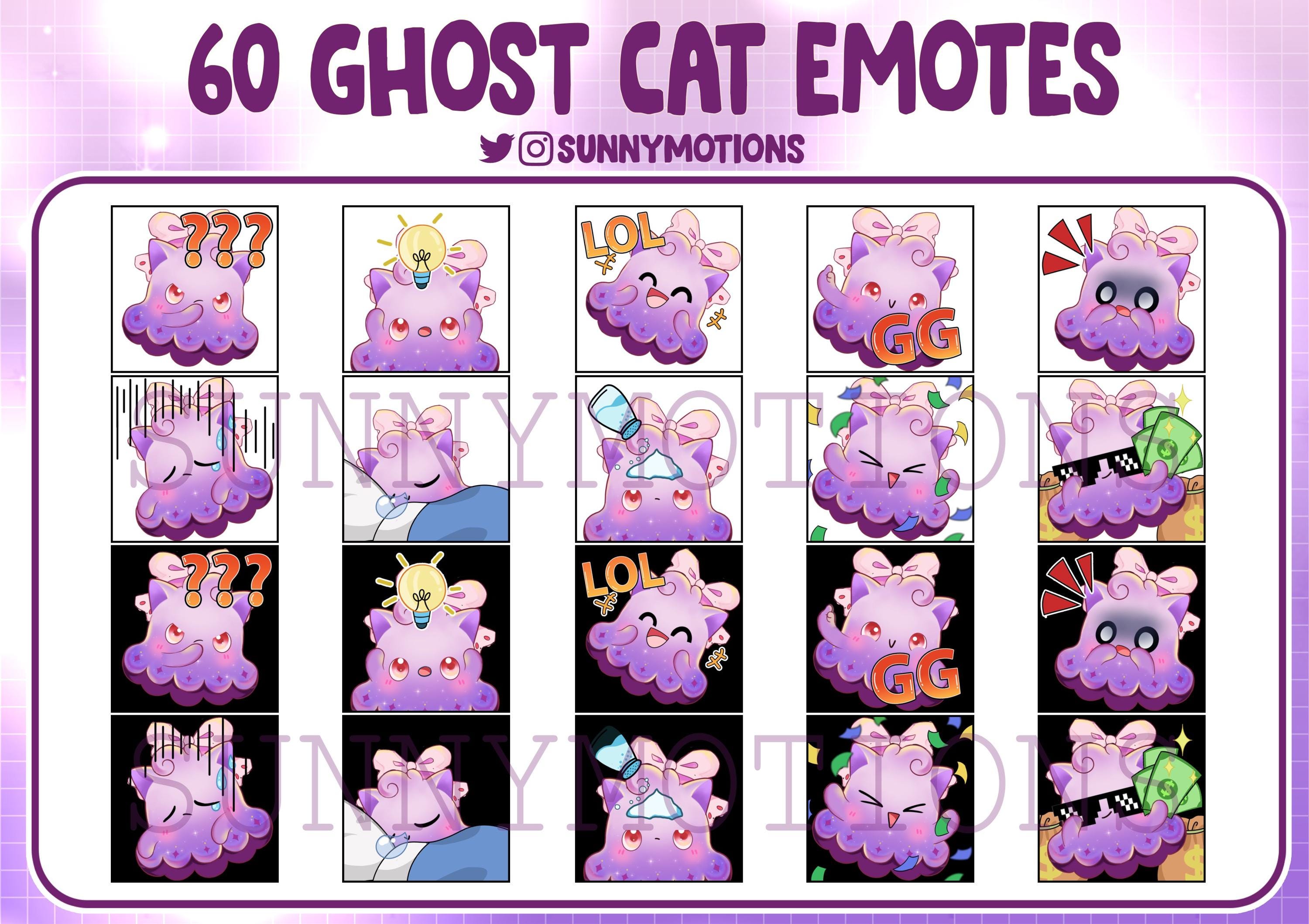 60 Cute Pink Purple Cat Ghost Twitch Emotes, Discord Streamer, Kitty ...