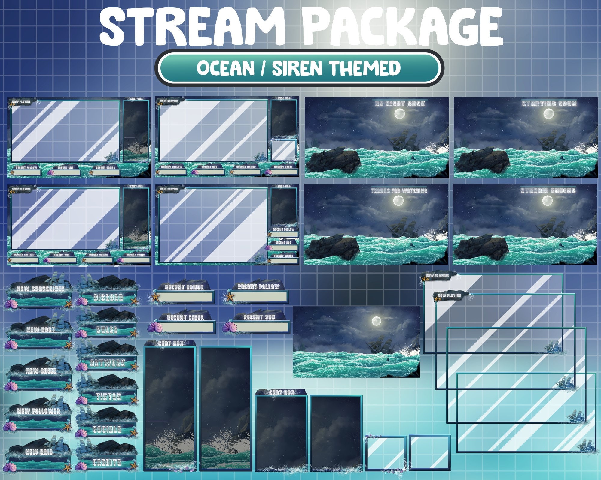 FULL ANIMATED Twitch Stream Package / Ocean Art Theme With - Etsy