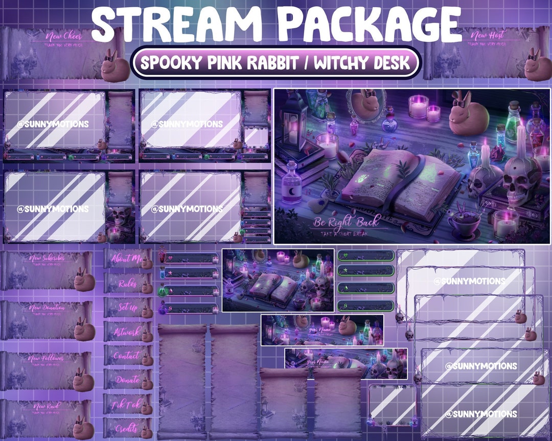 Animated Twitch Stream Package Overlay: Spooky Pink Bow Rabbit / Eye ...
