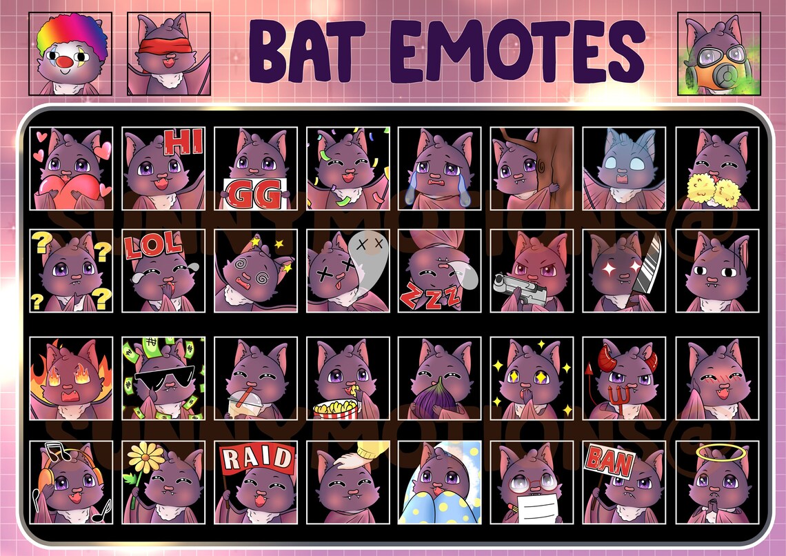 35x Cute Bat Twitch Discord Emotes / Kawai Mammal Animal Emoji / Flying ...
