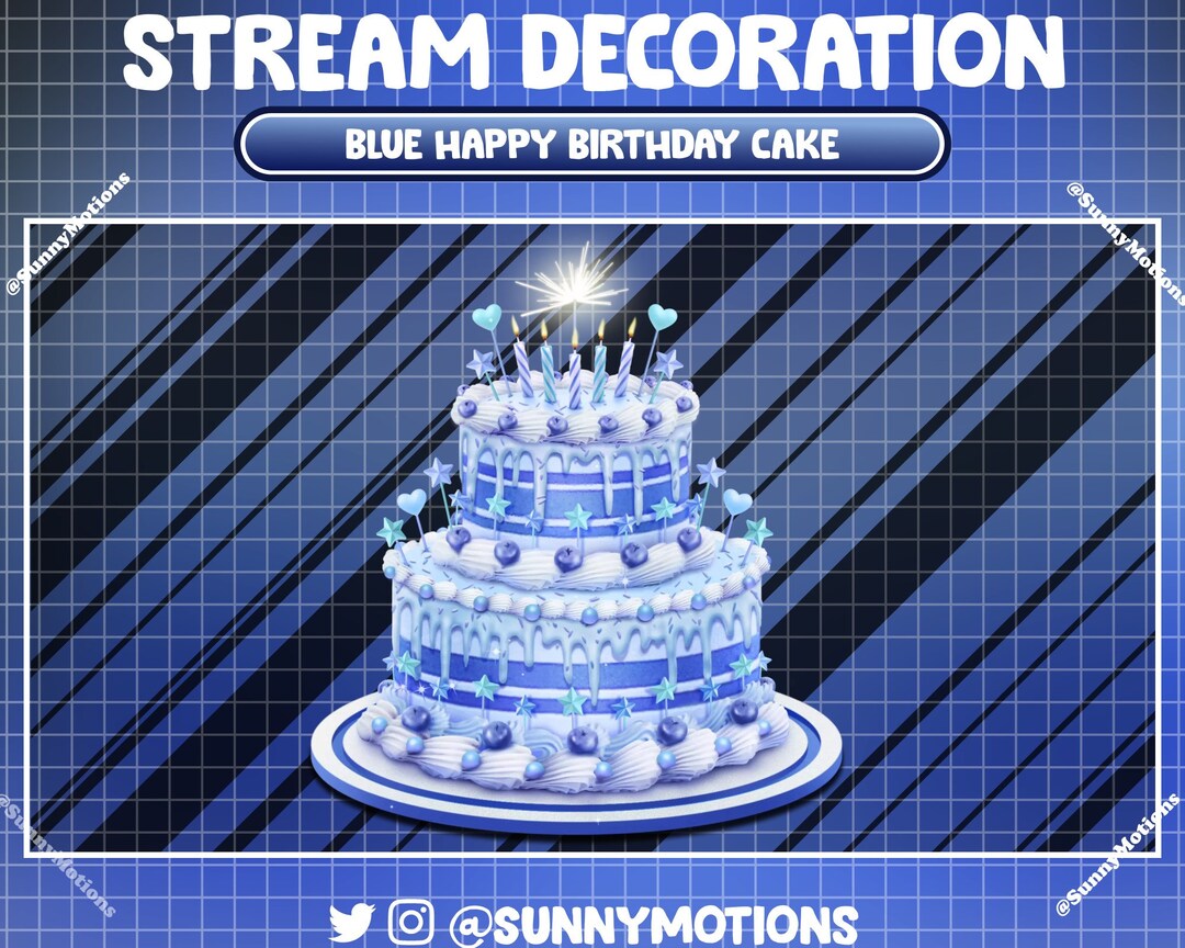 2x Animated Stream Decoration: Paste Blue Blueberry Happy Birthday Cake ...