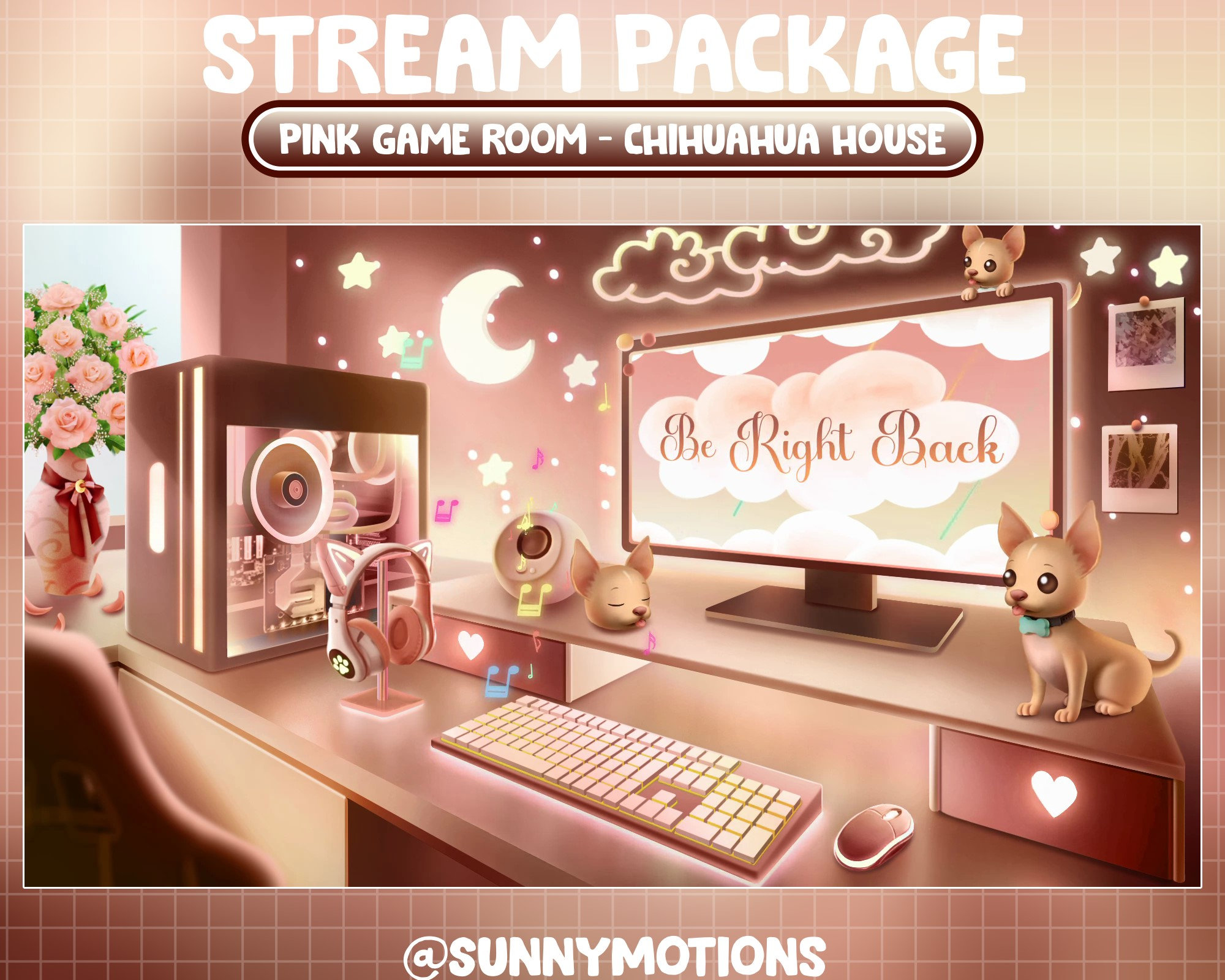 ANIMATED Twitch Overlay Stream Package / Lo-fi Aesthetic Pink Brown PC ...
