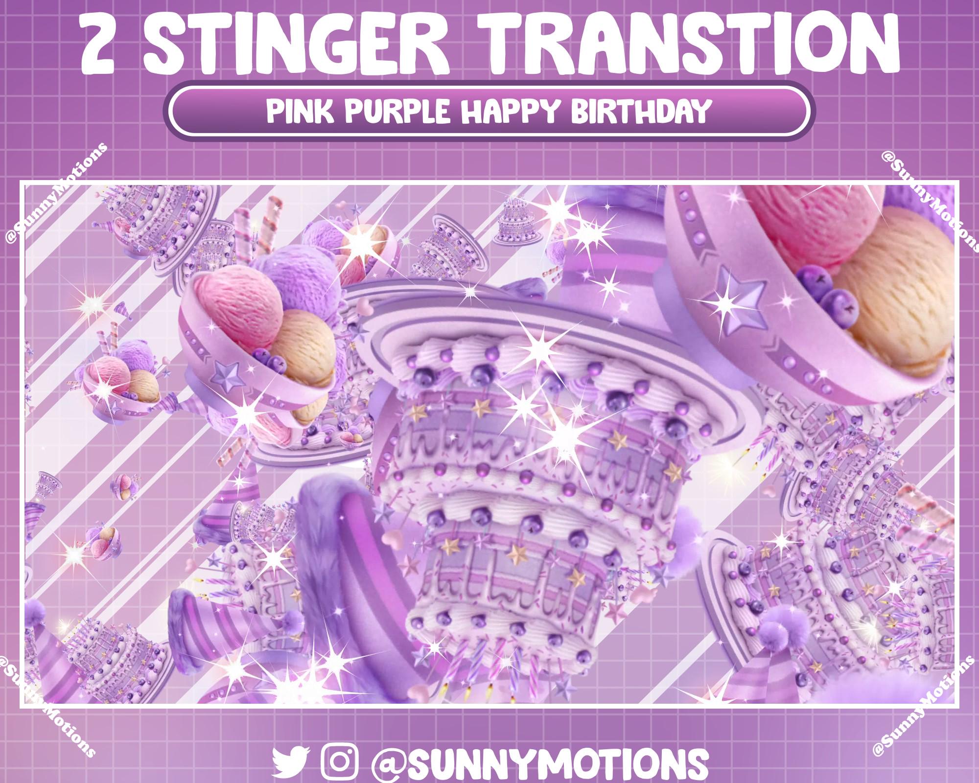 2 Animated Stream Stinger Transition: Pink Purple Happy Birthday Cake ...