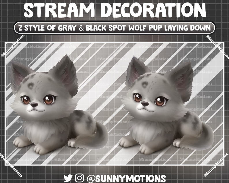 Animated Stream Decoration: Aesthetic Cute Gray & Black Spot Wolf Pup ...