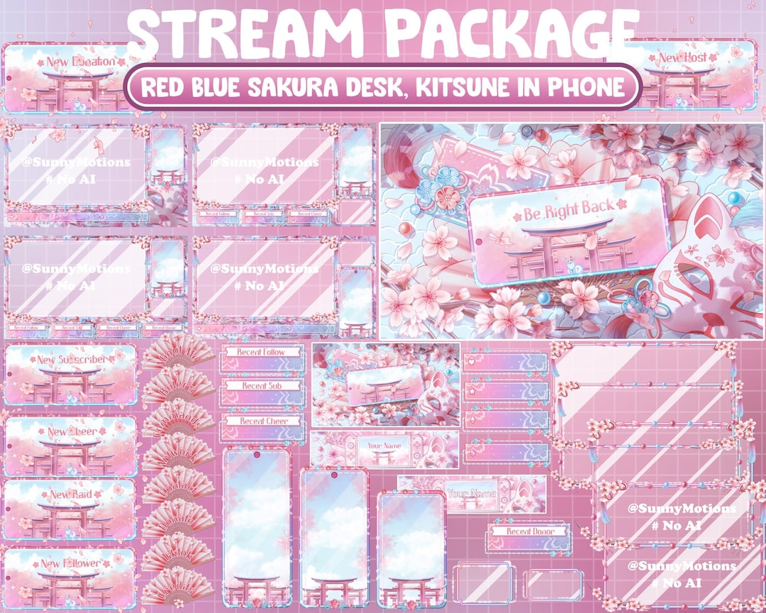 ANIMATED Stream Package: Aesthetic Lo-fi Red Blue Spring Sakura Phone ...