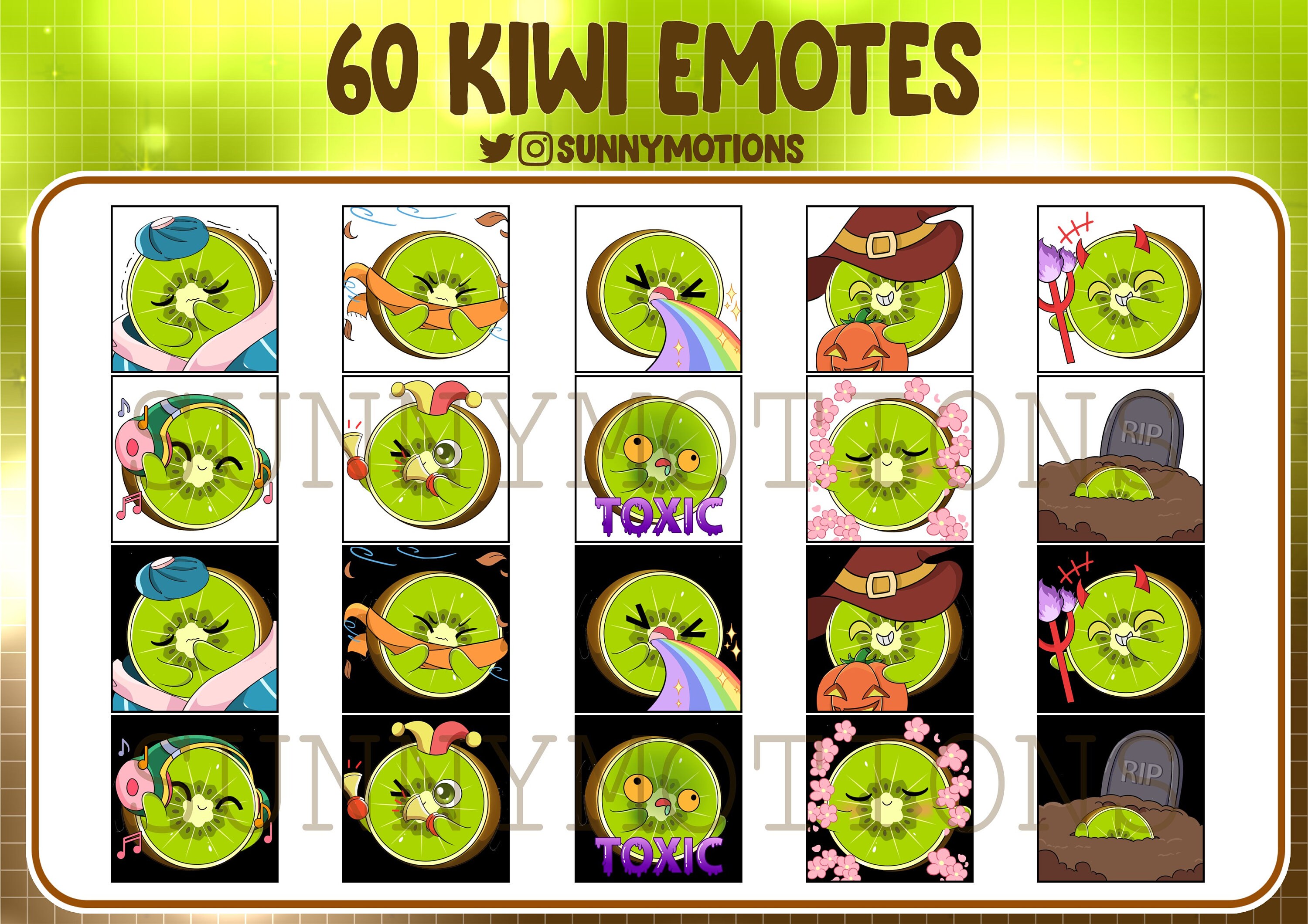 60 Cute Kiwi Fruit Twitch Emotes, Discord Streamer, Kawai Kiwis Slice ...