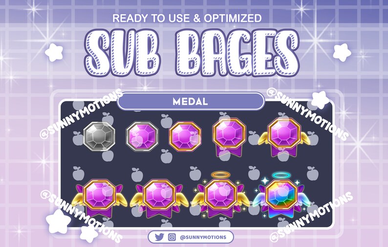 8x Cool Pink Diamond Medal Twitch Sub Bit Badges, Medallion Streamer ...