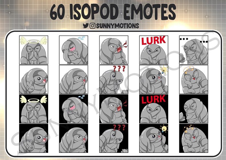 60x Cute Chibi Isopod Twitch Emotes, Roly Poly Pug Emoji, Shrimp ...