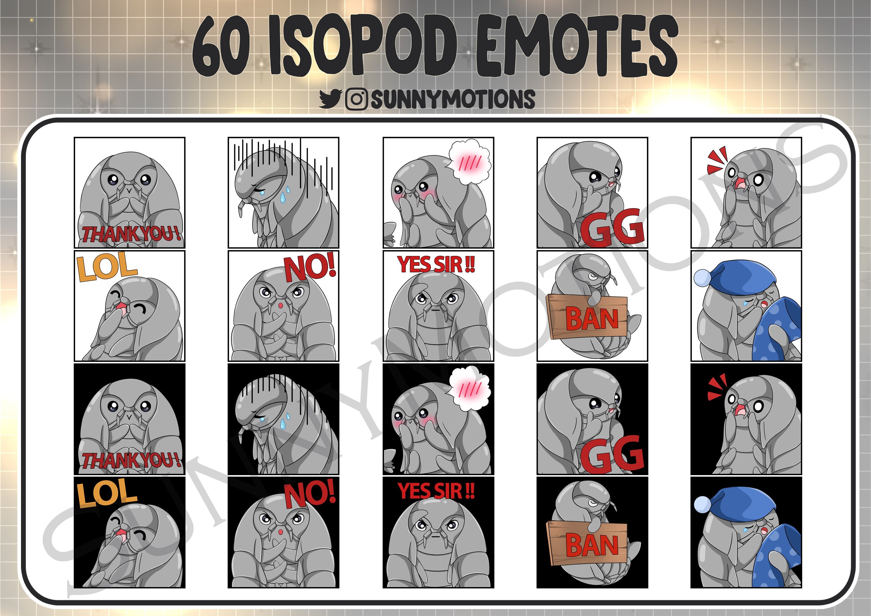 60x Cute Chibi Isopod Twitch Emotes, Roly Poly Pug Emoji, Shrimp ...