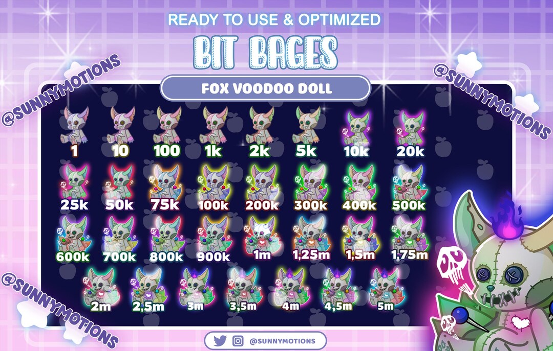 31 Colorful Neon Evil Voodoo Fox Doll Number Twitch Tier Bit Badges ...