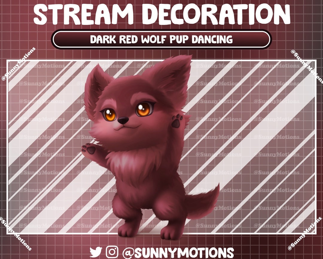 Animated Stream Decoration: Aesthetic Dark Red Wolf Pup Dancing, Blood ...