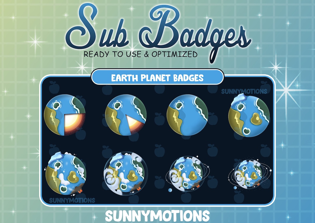 8 Earth Planet Twitch Sub Badges / Kawaii Galaxy Bit Badges / Astronomy ...