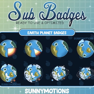 8 Earth Planet Twitch Sub Badges / Kawaii Galaxy Bit Badges / Astronomy ...