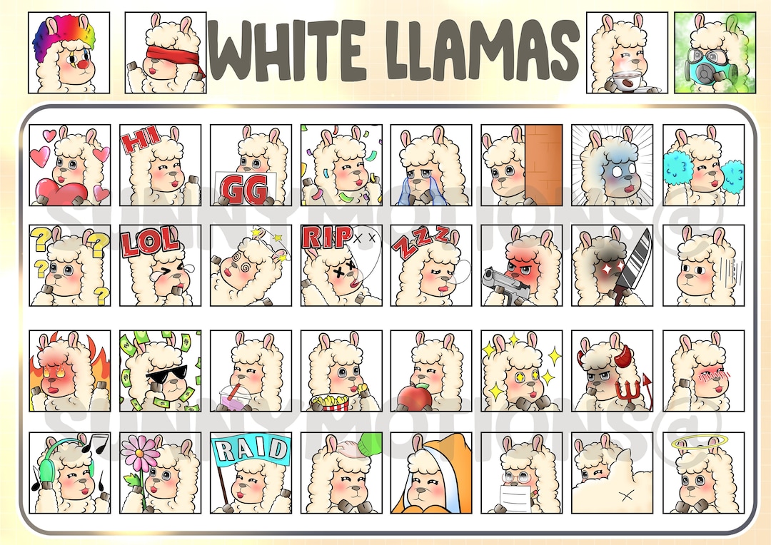 36 Cute Chibi White Llamas Twitch Discord Mixer Youtube Emotes / Kawaii ...