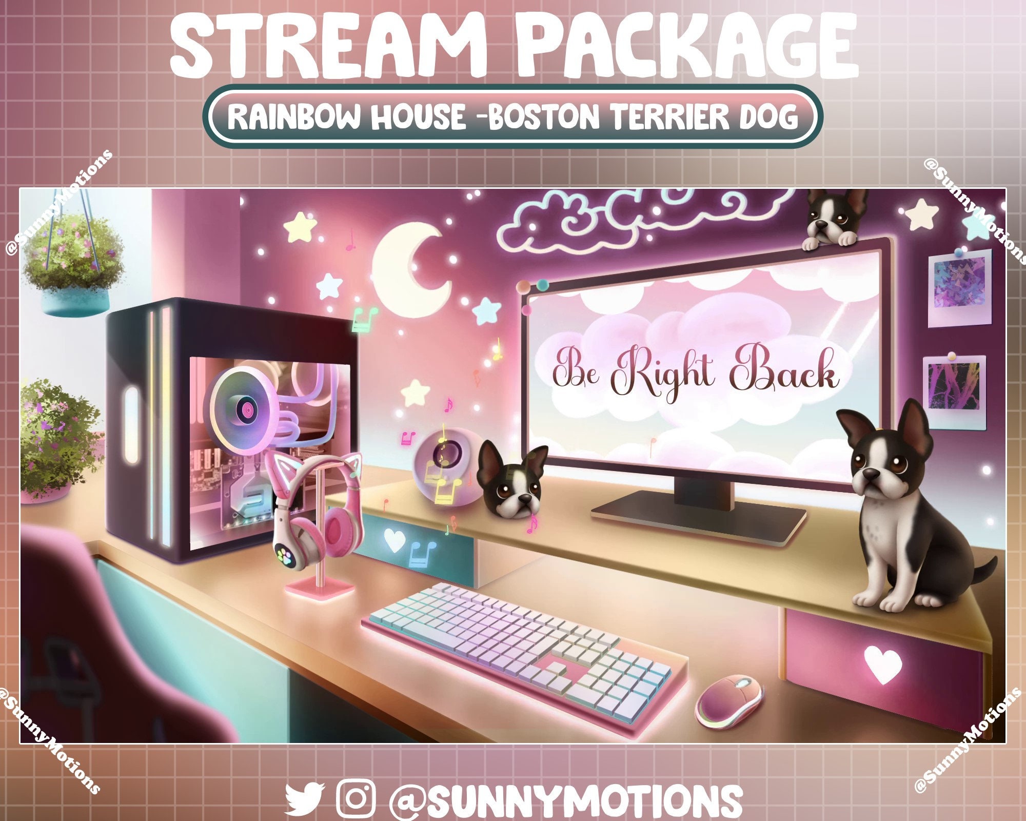 ANIMATED Twitch Overlay Stream Package: Lo-fi Aesthetic Rainbow Set up ...