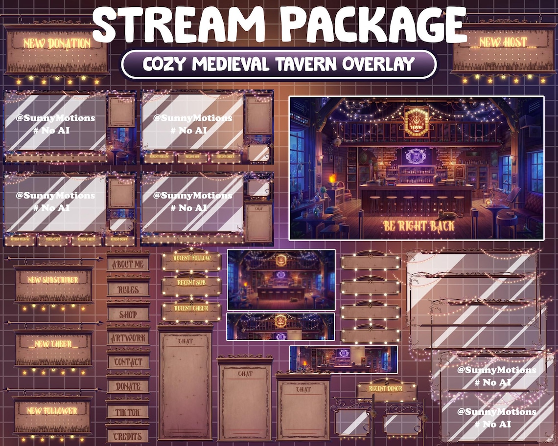 ANIMATED Stream Package: Cozy Medieval Tavern, Mystical Night Dnd Warm ...