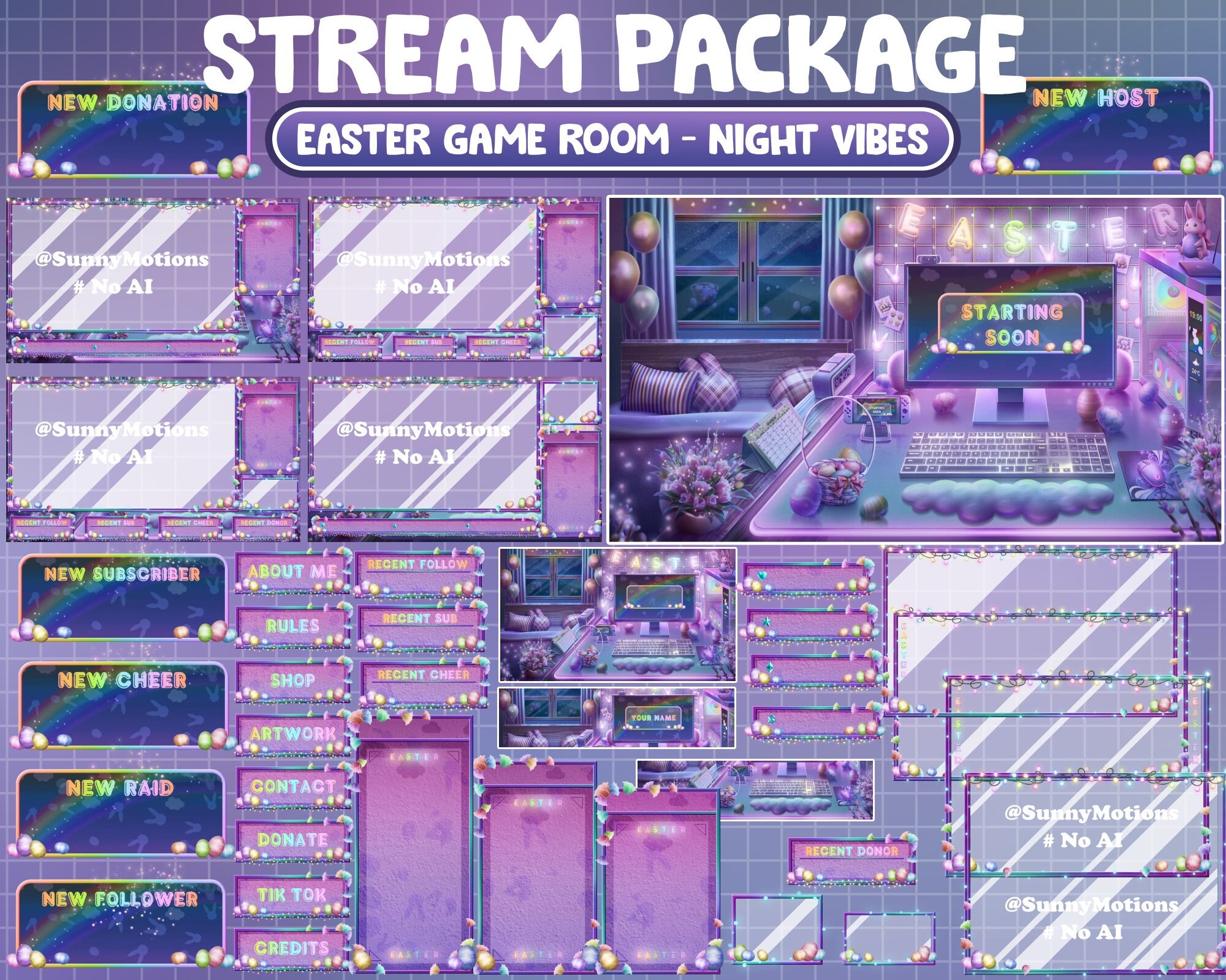 ANIMATED Twitch Overlay Stream Package: Pink Blue Easter's Day Game ...