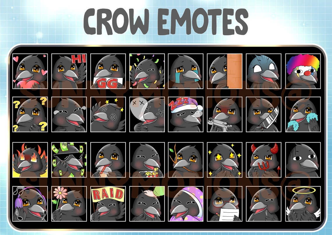Cute Kawaii Black Crows Twitch Discord Emotes / Raven Emoji ...