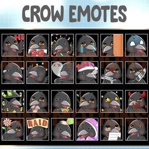 Cute Kawaii Black Crows Twitch Discord Emotes / Raven Emoji ...
