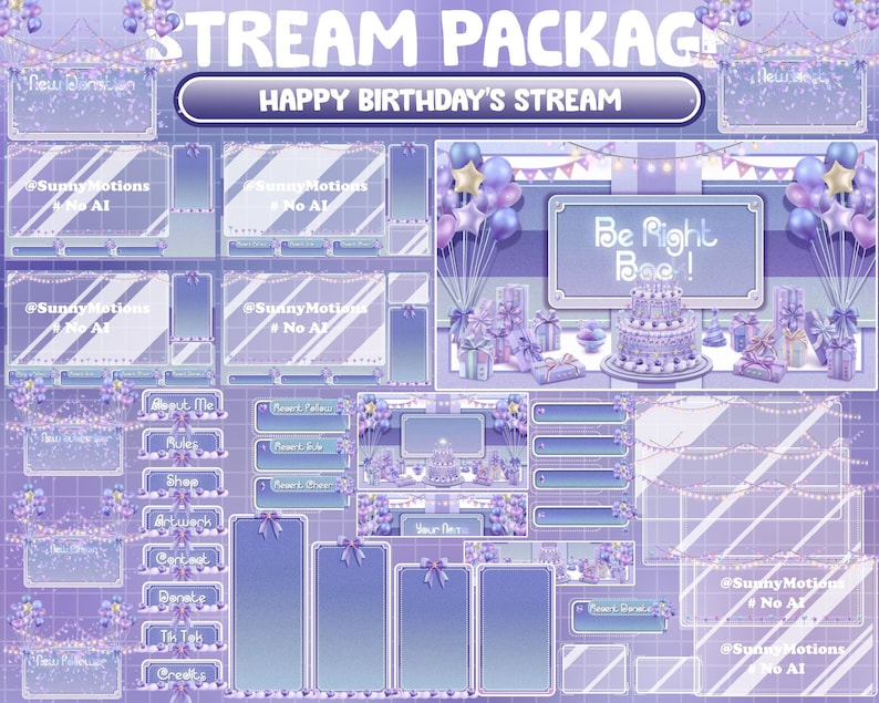 FULL ANIMATED Stream Package: Pastel Blue Purple Cozy Happy Birthday's ...