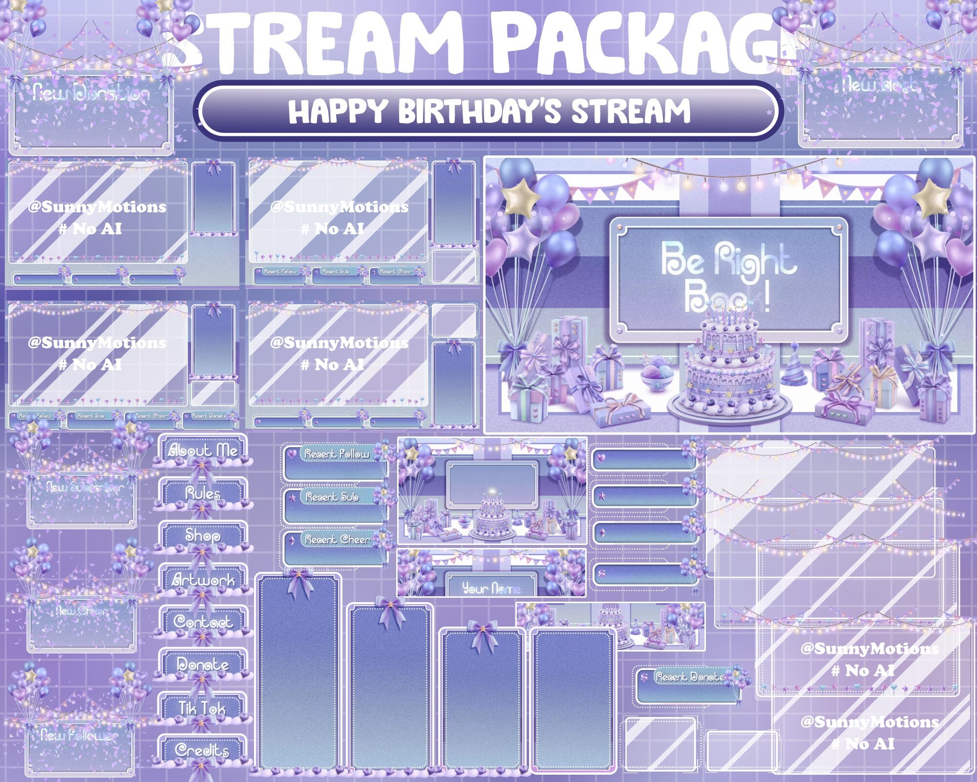 FULL ANIMATED Stream Package: Pastel Blue Purple Cozy Happy Birthday's ...