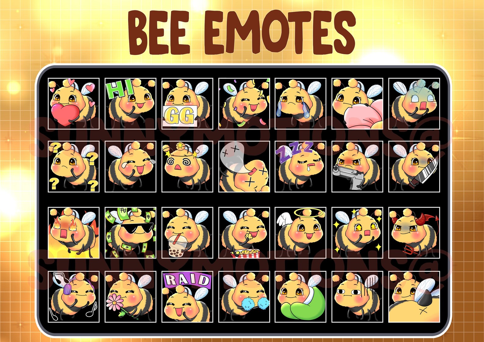28 Cute Kawaii Honey Bee Twitch Discord Emotes / Animal Emoji | Etsy UK