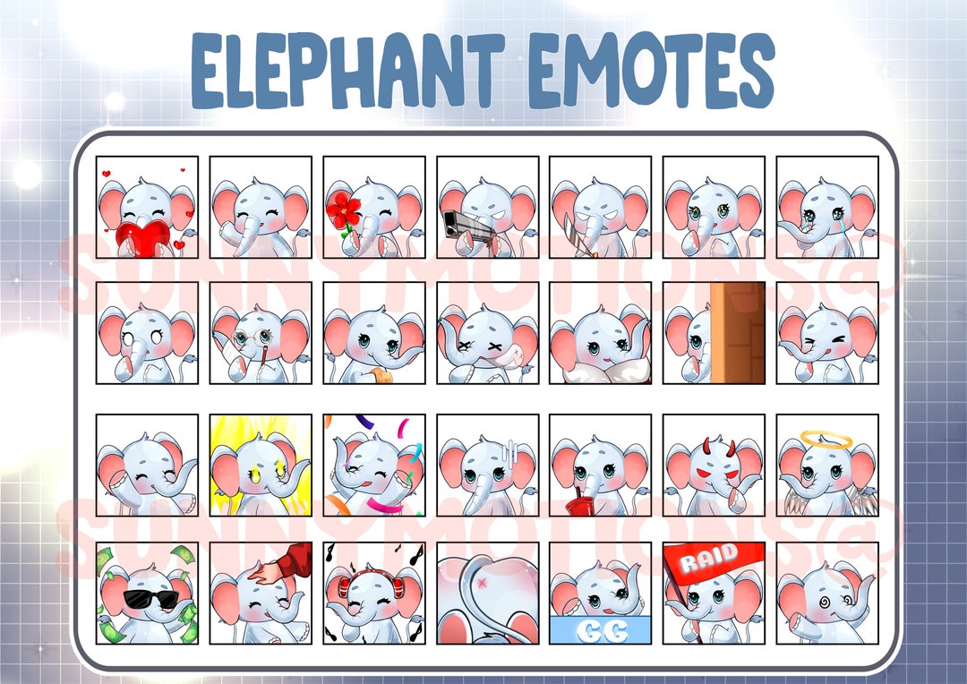 28x Cute Kawaii Elephant Twitch Discord Emotes / Forest Animal Emoji ...