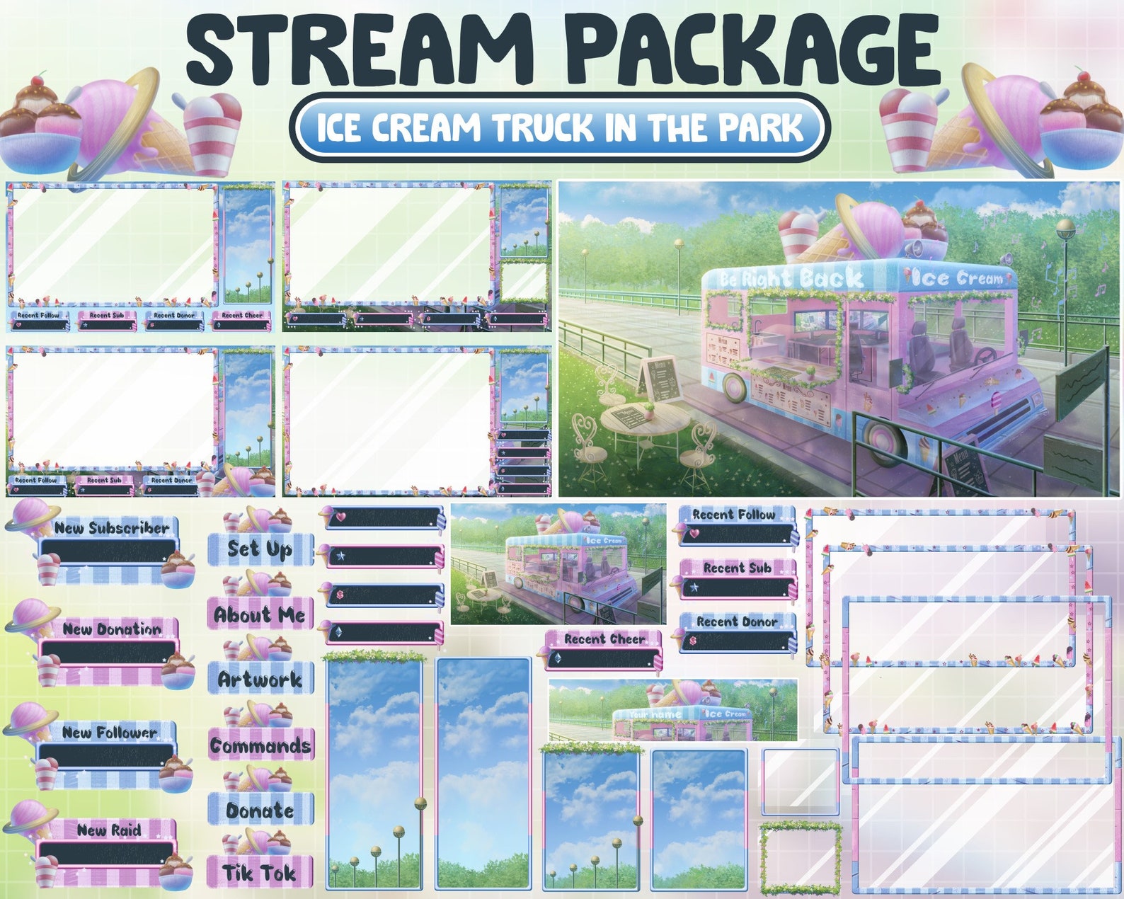 Animated Twitch Stream Package Overlay / Pink Blue Ice Cream - Etsy