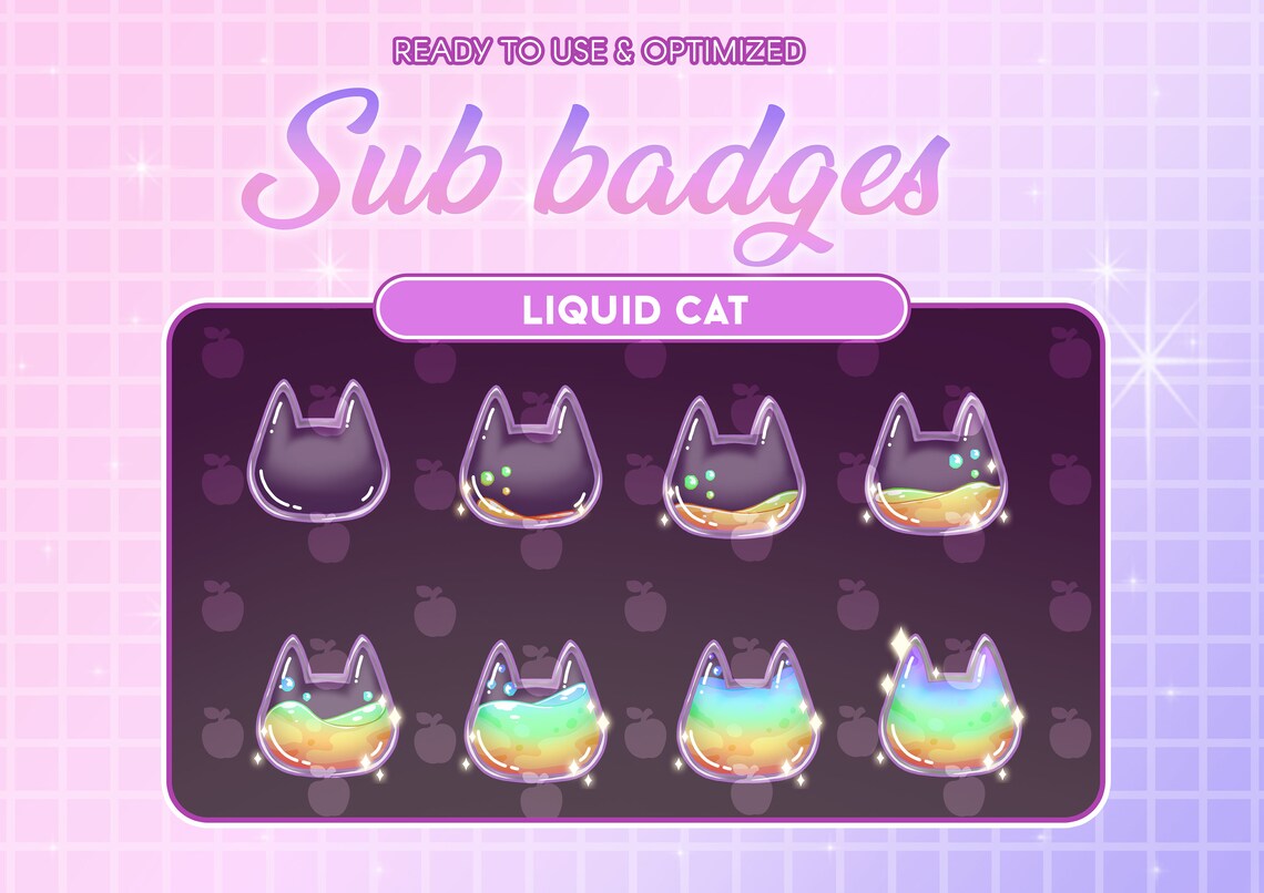 Rainbow Liquid Cat Bottle Twitch Sub Bit Badges / Kawaii Magic Star ...