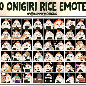 60x Cute Chibi Onigiri Rice Twitch Discord Mixer Youtube Emotes, Kawai ...
