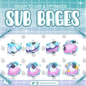 8 Pink Blue Pearl Shell Twitch Tier Sub Badges, Seashell & Pearls ...