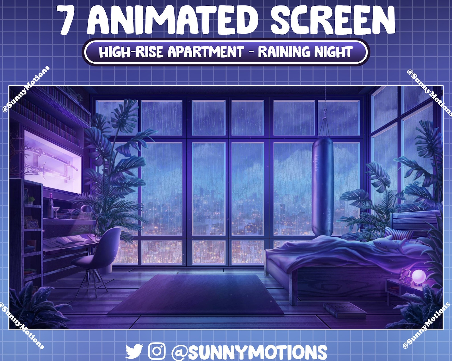 ANIMATED Stream Screen: Blue Purple Futuristic Bedroom Gaming Room ...