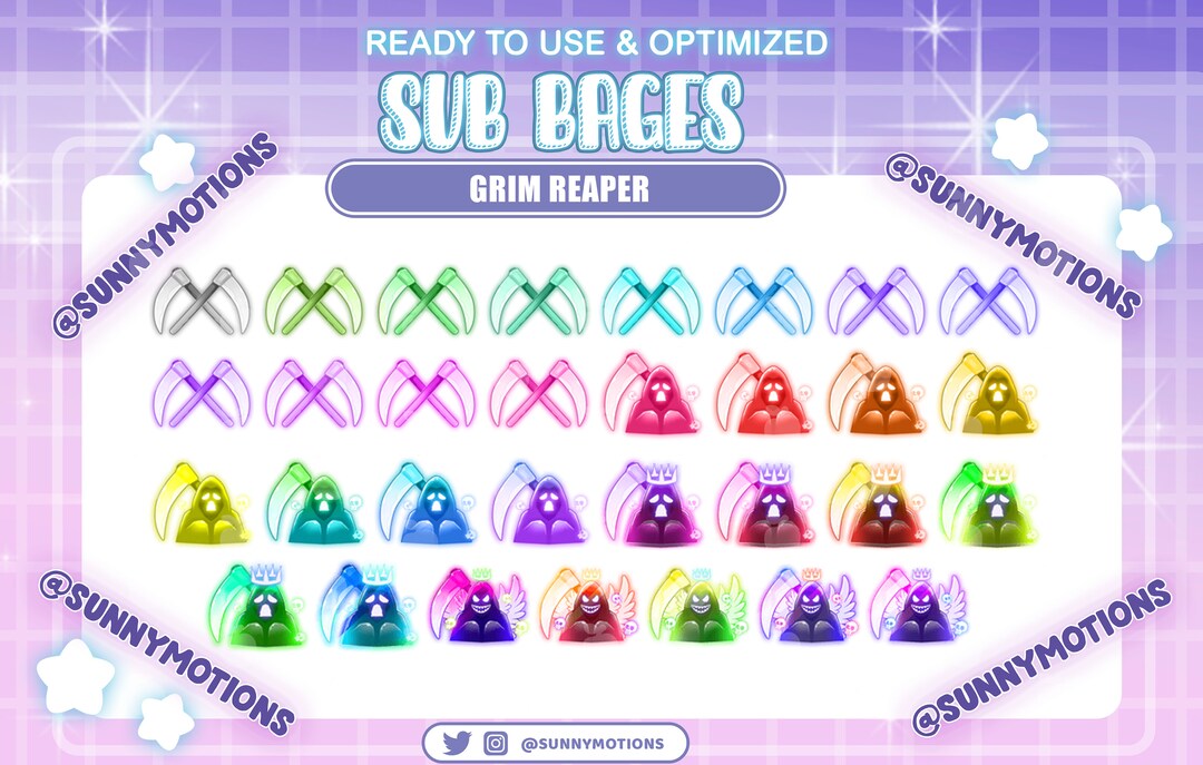 31 Colorful Neon Cyberpunk Grim Reaper Twitch Sub Badges, Rainbow Dark ...