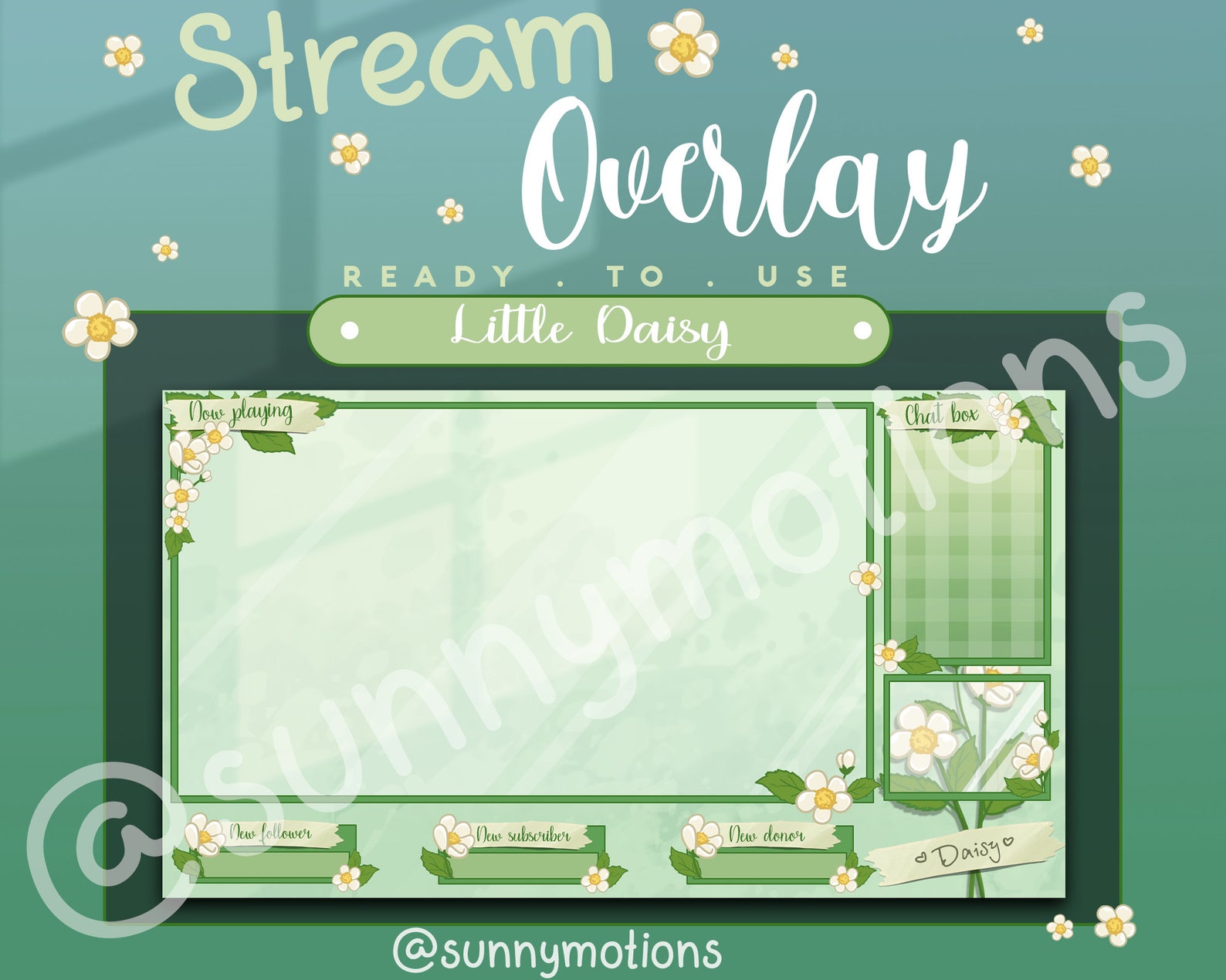 FULL ANIMATED Twitch Overlay Stream Package: Daisy Flower in Cozy Room ...