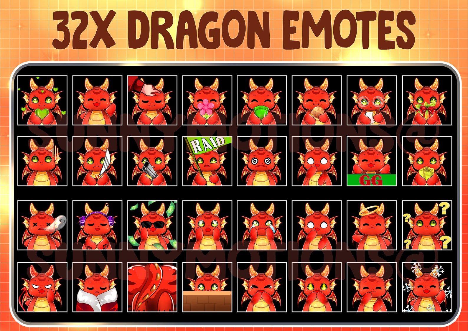 32 Cute Kawaii Red Dragon Twitch Discord Emotes / Kawai Animal Emoji ...