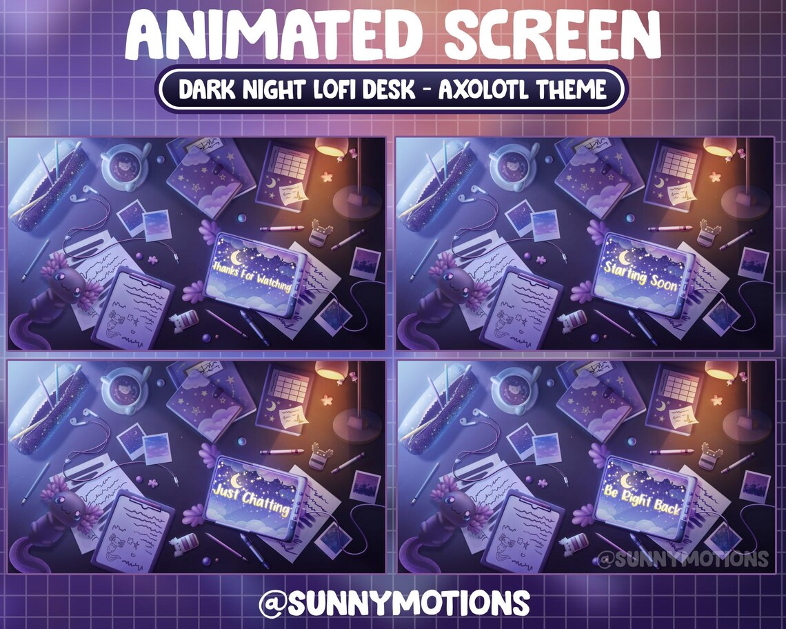 Animated Twitch Stream Package Overlay: Galaxy Dark Purple Lo-fi Study ...