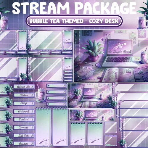 Animated Twitch Stream Package Overlay / Blue Purple Boba - Etsy