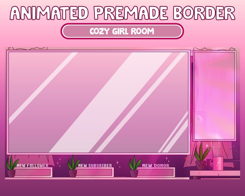 Animated Twitch Cute Egirl Desk Bedroom Premade Border Overlay Screen ...