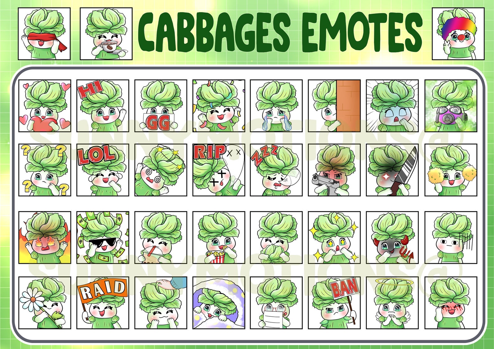 35 Cute Chibi Kawaii Cabbages Twitch Discord Mixer Youtube - Etsy