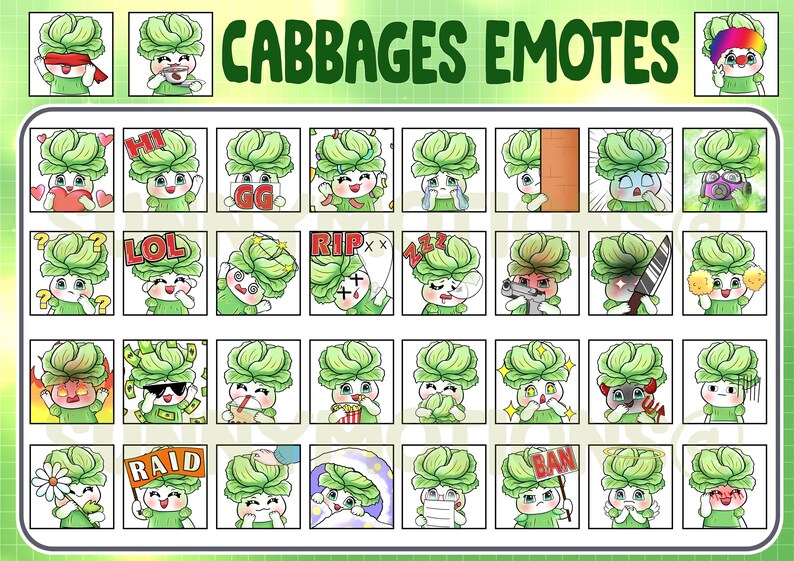 35 Cute Chibi Kawaii Cabbages Twitch Discord Mixer Youtube Emotes ...