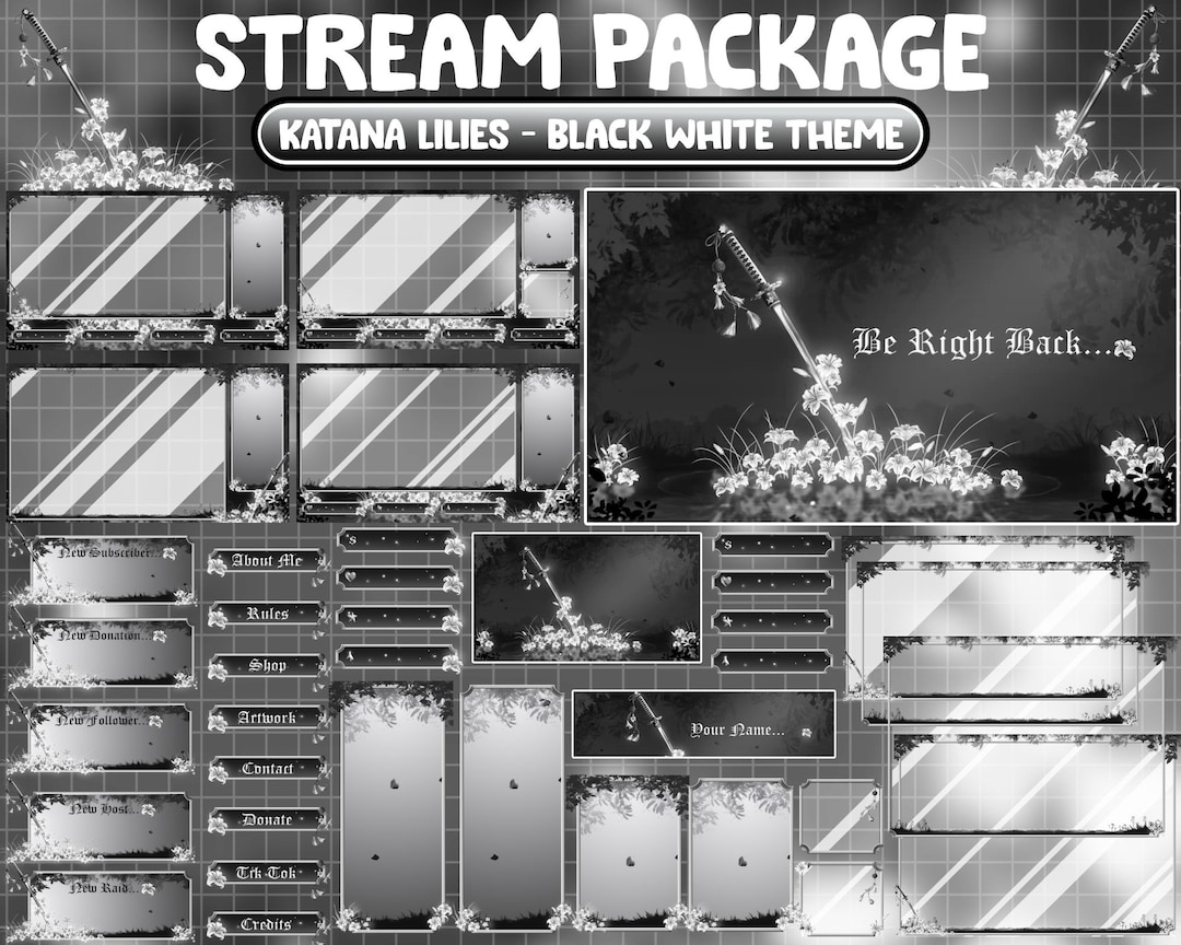 ANIMATED Twitch Overlay Stream Package / Katana & Lilies Flowers Screen ...